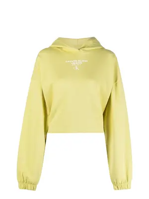 Calvin Klein Logo-print Cropped Hoodie - Yellow