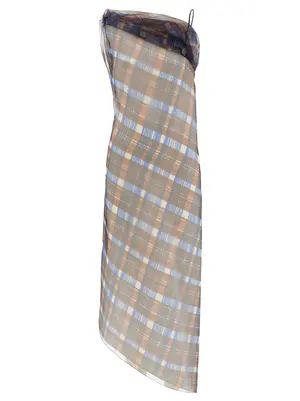 FERRAGAMO Organza Plaid-check Midi Dress - Brown