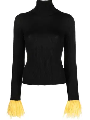 La DoubleJ Feather-cuff Ribbed-knit Jumper - Black