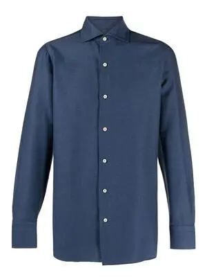 FINAMORE 1925 Long-sleeve Cotton-blend Shirt - Blue