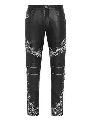 Philipp Plein Slim-cut Leather Trousers - Black