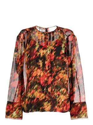 3.1 Phillip Lim Abstract-print Semi-sheer Blouse - Orange