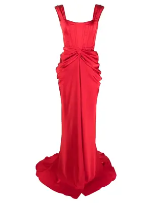 ANA RADU Ruched Flared Gown - Red