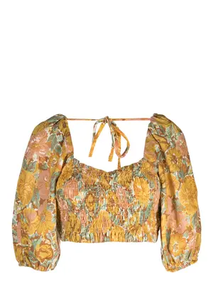 Faithfull The Brand Alejandra Floral-print Linen Crop Top - Yellow