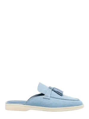 SCAROSSO Lucrezia Tassel Denim Slippers - Blue
