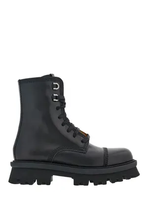 FERRAGAMO Lace-up Leather Boots - Black