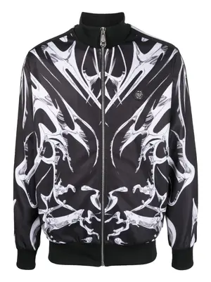 Philipp Plein Graphic-print Zip-up Jacket - Black