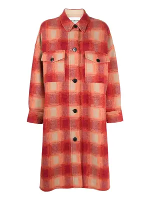 MARANT ETOILE Plaid-check Flannel Midi Coat - Orange