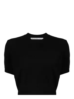 Alexander Wang Logo-embossed Cropped Knitted Top - Black