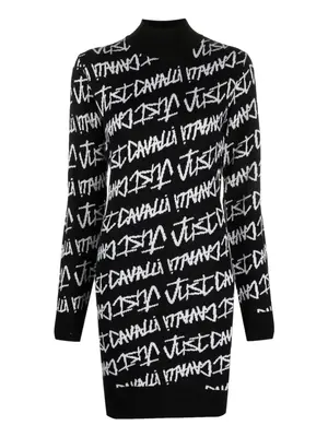 Just Cavalli Intarsia-knit Logo Dress - Black