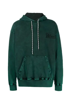 Aries Logo-print Distressed-finish Cotton Hoodie - Green