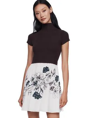 Anthropologie Thea Short Sleeve Twofer Mini Dress - Brown Pattern