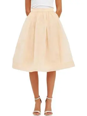 Endless Rose Organza Fit & Flare Midi Skirt - Cream