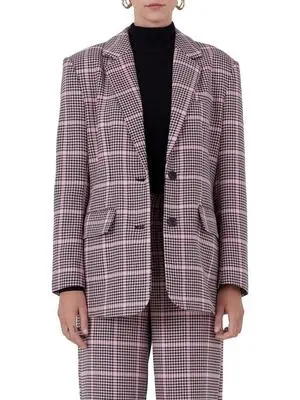 Endless Rose Houndstooth Check Blazer - Pink Multi