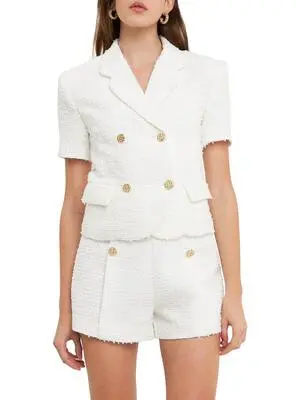 Endless Rose Double Breasted Tweed Blazer - White
