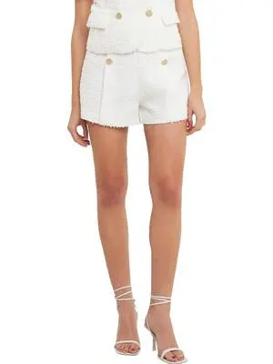 Endless Rose Double Button Tweed Shorts - White