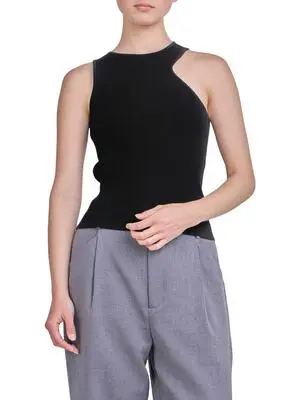 Endless Rose Asymmetric Cutout Rib Knit Tank Top - Black