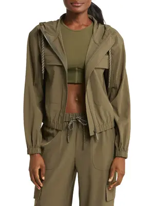 Zella Zella Interval Hooded Utility Jacket Olive Night