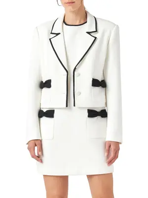 English Factory Bow Contrast Blazer - Ivory/black