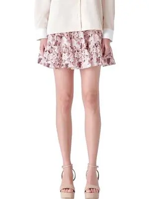 English Factory Floral Tiered Miniskirt - Pink Multi