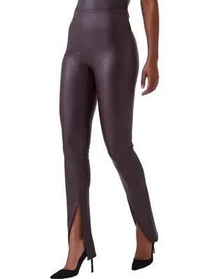 Spanx Faux Leather Front Slit Leggings Cherry Chocolate