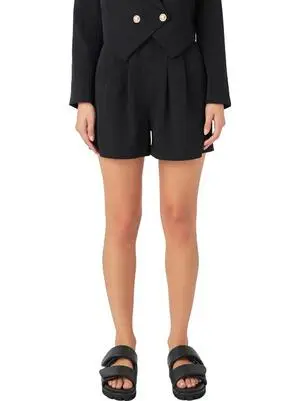 GREY LAB Pleated High-waisted Shorts - Black