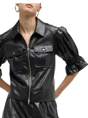 Cinq À Sept Holly Cropped Vegan Leather Jacket - Black
