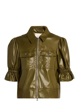 Cinq À Sept Cinq A Sept Holly Cropped Vegan Leather Jacket Dark Olive