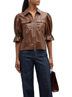 Cinq À Sept Cinq A Sept Holly Cropped Vegan Leather Jacket Espresso
