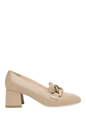 NEROGIARDINI NeroGiardini Leather Chain Heeled Loafer Pumps Camel