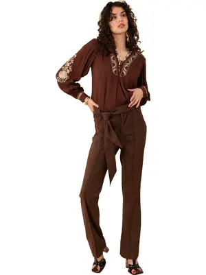 Hale Bob Hale Bob Victoria Stretch Ultrasuede Pant Brown