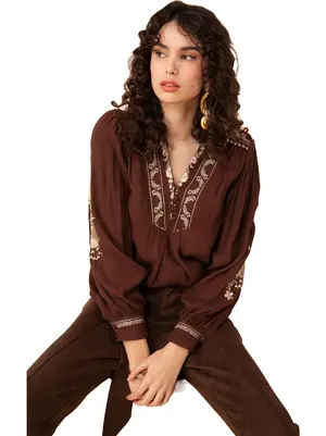 Hale Bob Hale Bob Leonie Embroidered Top Brown