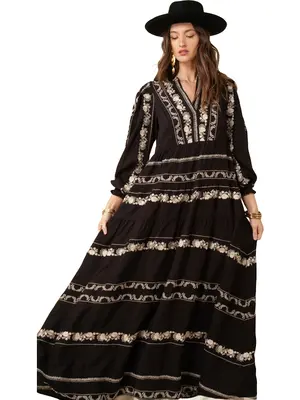 Hale Bob Luna Embroidered Maxi Dress - Black