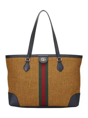 Gucci Straw Ophidia Tote - Navy