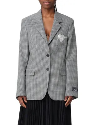 MSGM Check Pattern Wool Blazer - Grey
