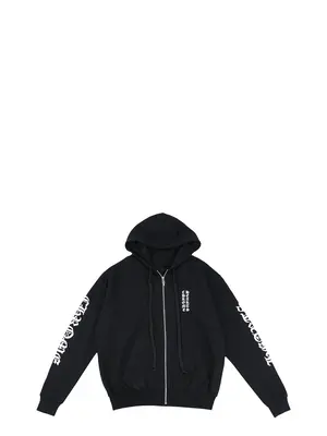 Chrome Hearts Letters Sleeve Fleece Zip Up Hoodie - Black