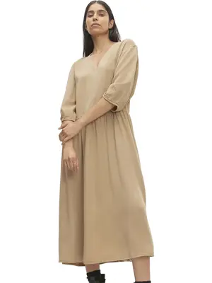 Everlane Tencel™ Puff-Sleeve Midi Dress Khaki