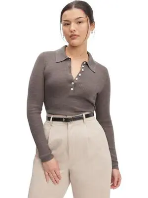 Everlane Ultrasoft Merino Polo Sweater - Heather Cocoa