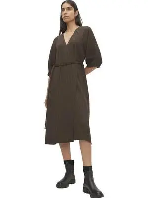 Everlane City Stripe Wrap Dress - Earth Brown