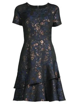 Shani Floral Jacquard Tiered Minidress - Blue