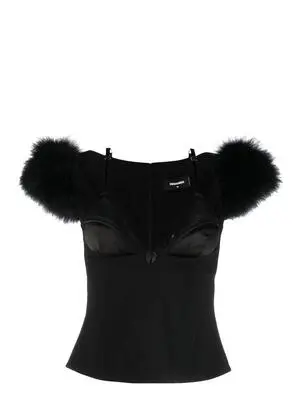 Dsquared2 Feather-trim Bustier Top - Black