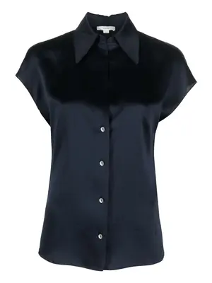 Vince Short-sleeve Silk Shirt - Blue