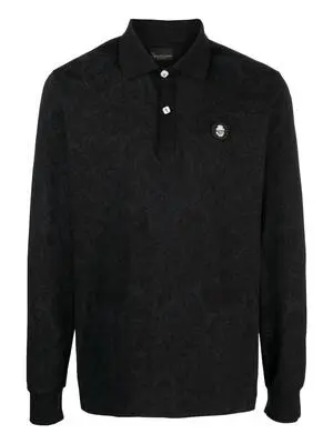 BILLIONAIRE Piquet Long-sleeved Polo Shirt - Black
