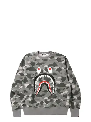 A BATHING APE Color Camo Shark Relaxed Fit Crewneck - Grey
