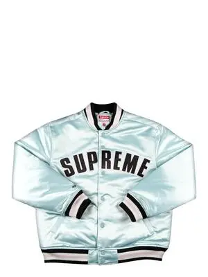 Supreme X Mitchell And Ness Satin Varsity Jacket - Blue
