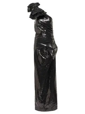 Nina Ricci Sequined One-shoulder Gown - Black