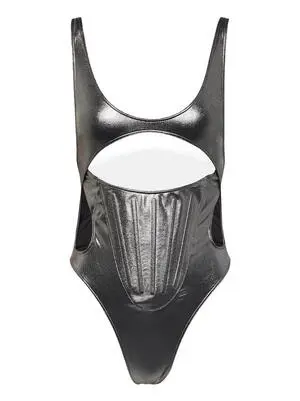 MUGLER Cutout Metallic Swimsuit - Silver