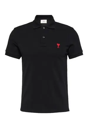 Ami De Cœur Cotton Piqué Polo Shirt - Black