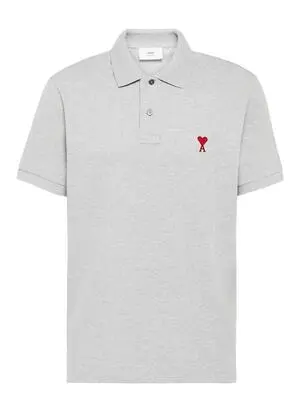 AMI Paris De Cœur Cotton Piqué Polo Shirt - Grey