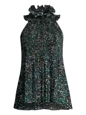 UNGARO Emery Printed Ruffle Halter Blouse